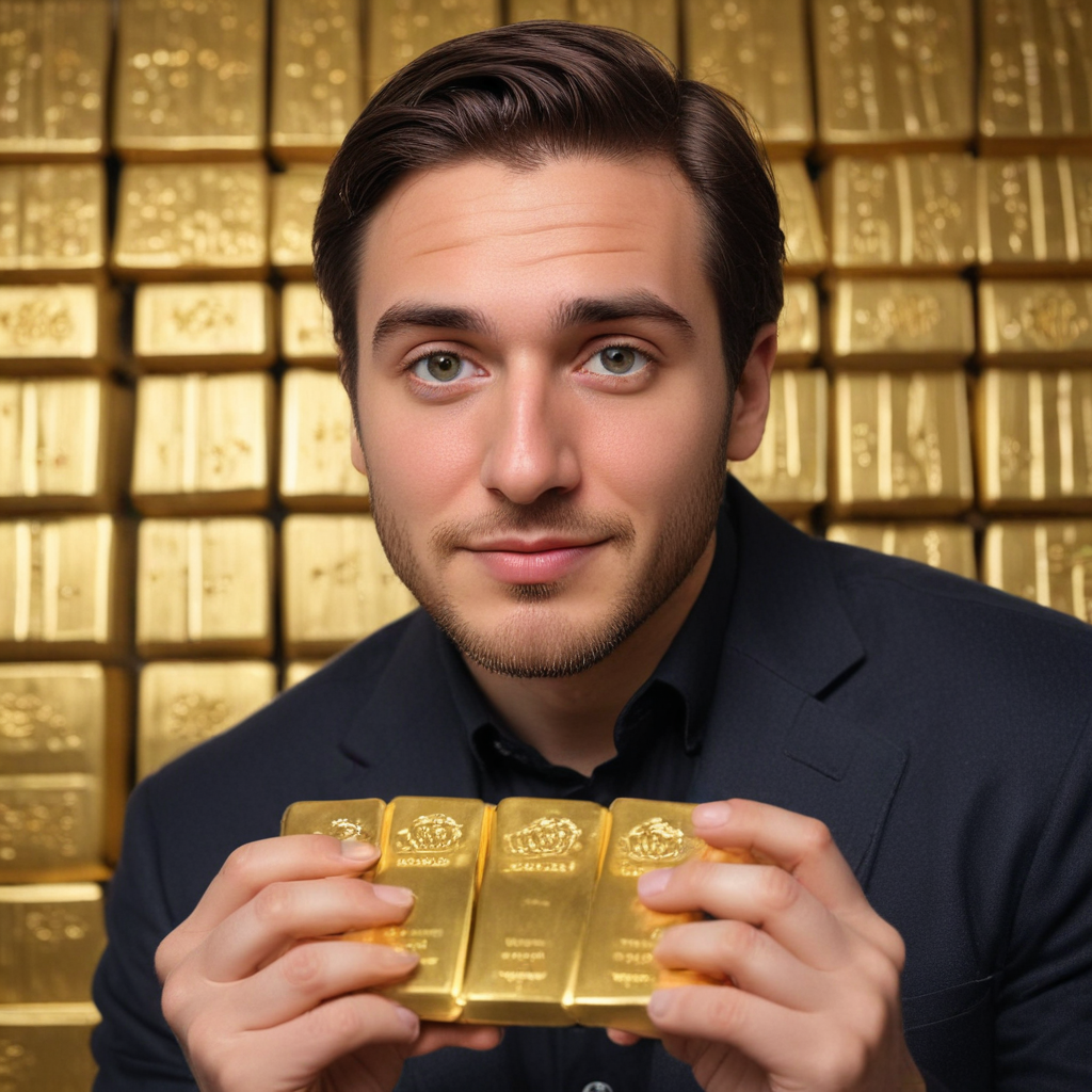 a rich person with gold bars