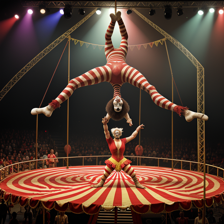 Dynamic Circus Performance Featuring Acrobats in Striped Costumes ...