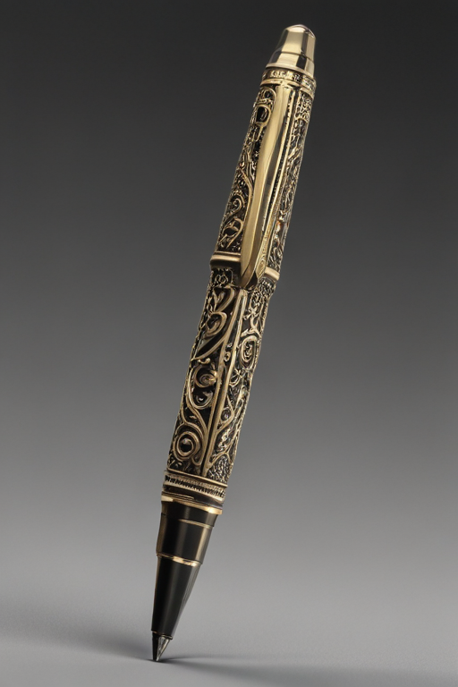 Elegant Golden Pen with Intricate Floral Patterns and Classic Design.