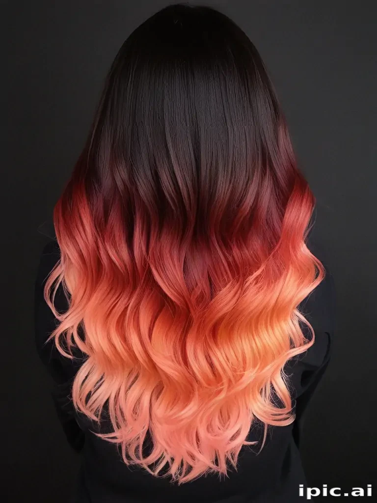 Stunning Hair Transformation Featuring Vibrant Ombre Gradient from Dark ...