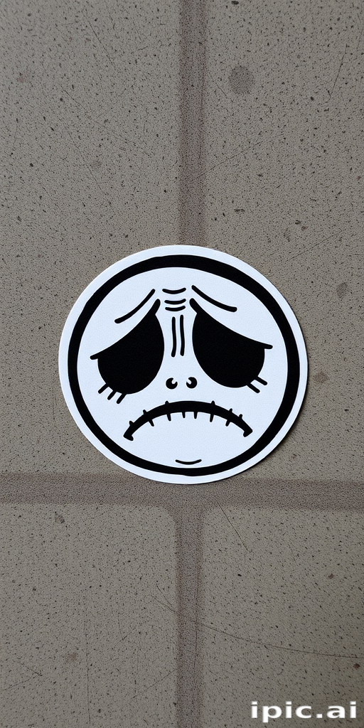 Sad Face Sticker on a Gray Wall: Expressing Deep Emotional Distress