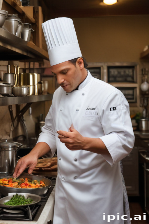 Chef Skillfully Prepares a Delicious Meal in a Professional Kitchen