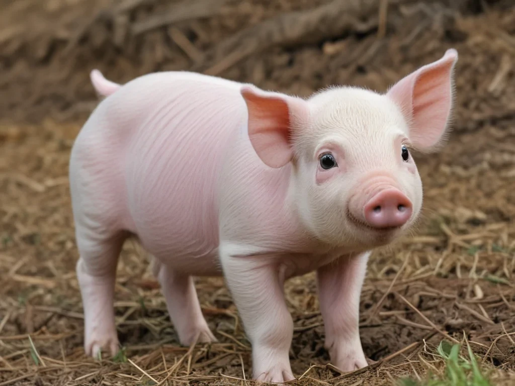A Playful Piglet Exploring Its Natural Environment on a Farm.