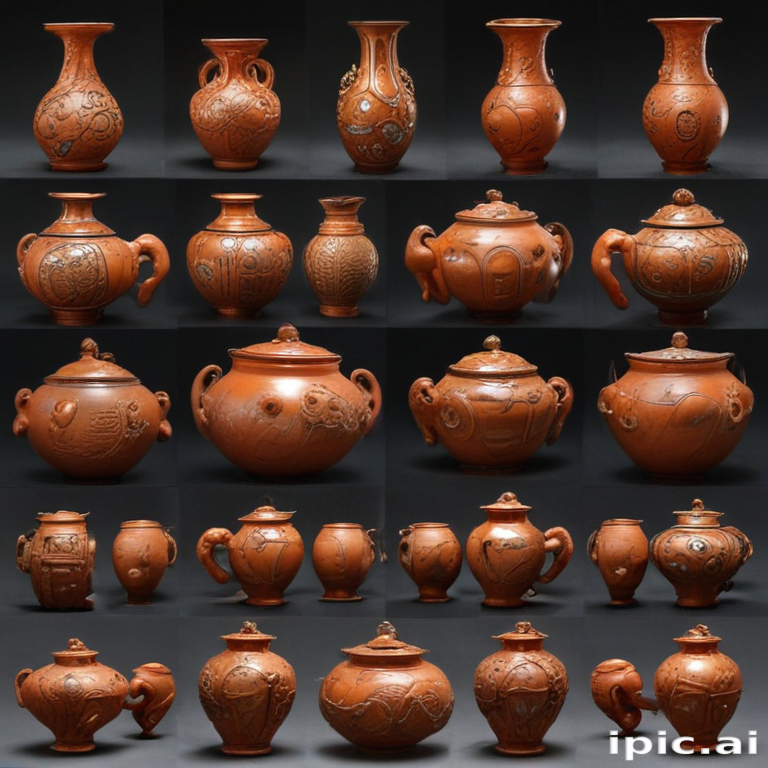 Collection of Intricately Designed Clay Vessels Showcasing Traditional ...