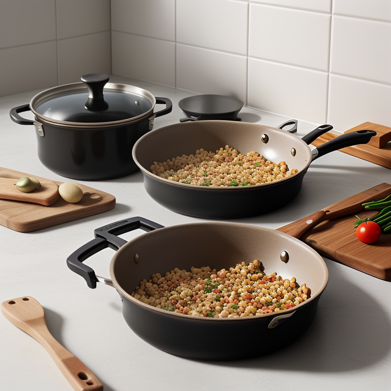 A Cozy Kitchen Scene Featuring Colorful Couscous Being Prepared in Pans.