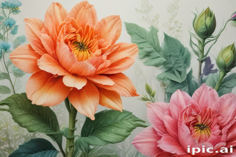 Vibrant Floral Artwork Featuring Lush Orange and Pink Lotus Flowers
