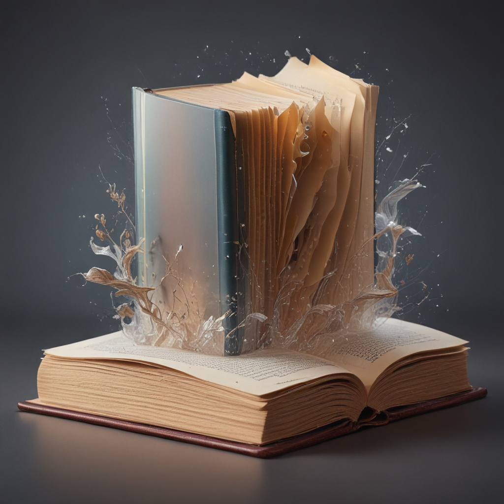 An Enchanting Book Surrounded by Splashes of Water and Creativity
