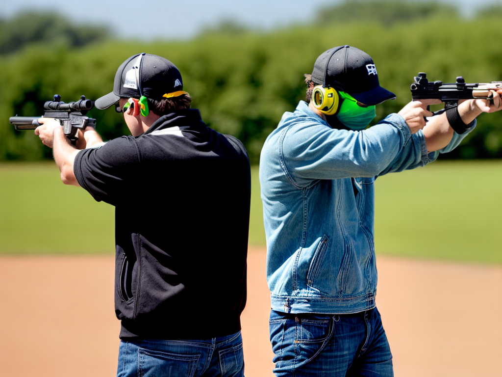 a man with a gun aiming and shooting two men with cap back face at ...