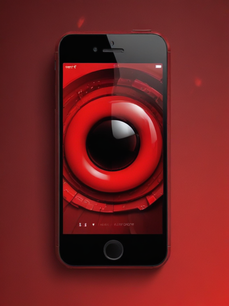 Vibrant Red Smartphone Display Featuring a Striking Circular Design Element