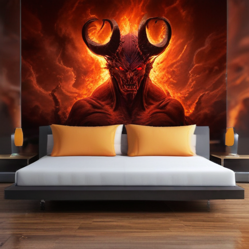 Fierce Demon Mural Ignites a Dramatic Atmosphere in Modern Bedroom Design