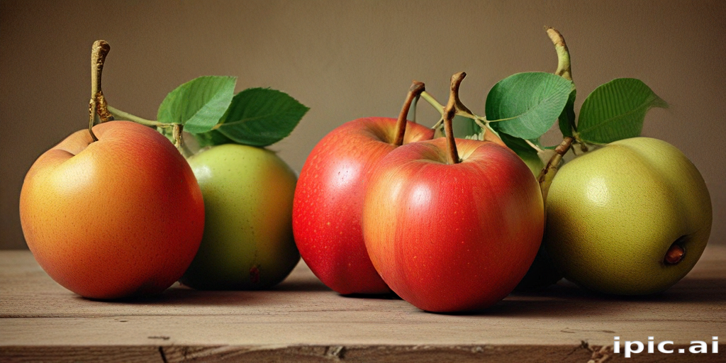 Colorful Assortment of Fresh Apples Displayed on a Wooden Table