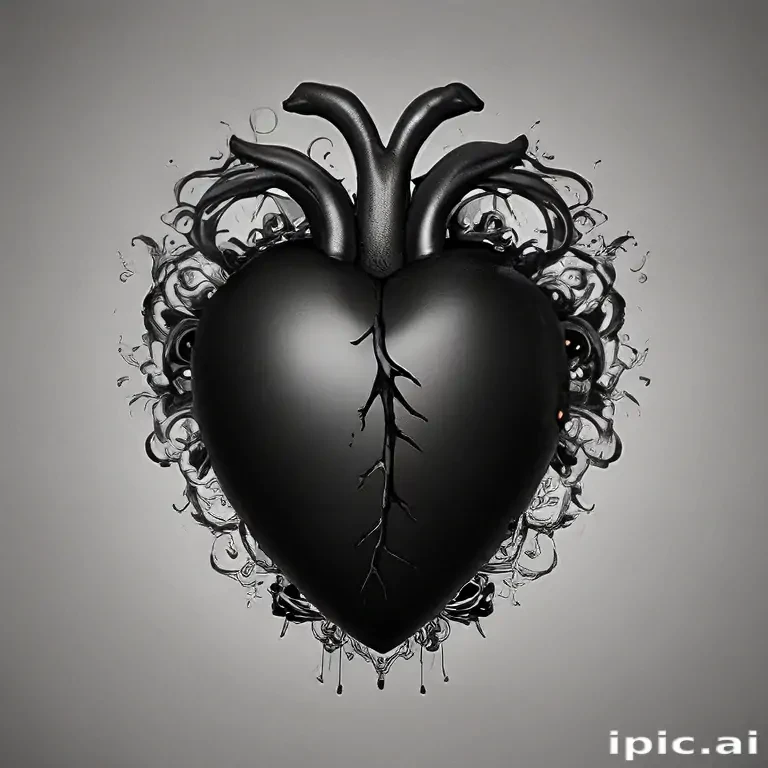 Intricate Design of a Black Heart Surrounded by Elegant Swirling Patterns