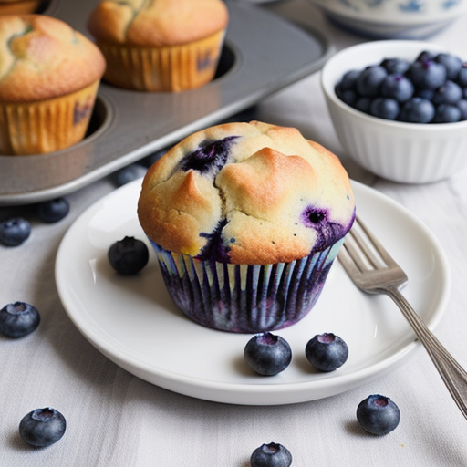 Delicious Blueberry Muffin on Plate Surrounded by Fresh Blueberries and ...