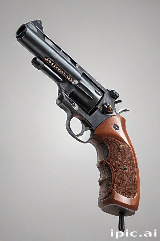 Detailed Close-Up of a Classic Revolver with Elegant Wooden Grip Design