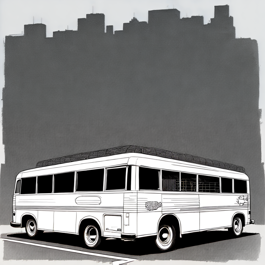 a simple hip hop BUS in the street. COMIC BOOK. SKETCH STYLE. BLACK AND ...