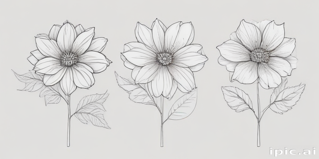 Delicate Line Art Illustrations of Beautiful Flowers with Detailed ...