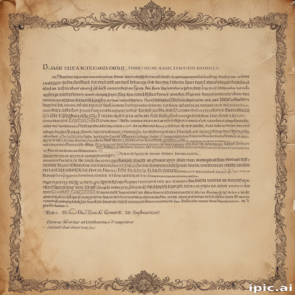 Ancient Document with Ornate Border and Elaborate Calligraphy ...