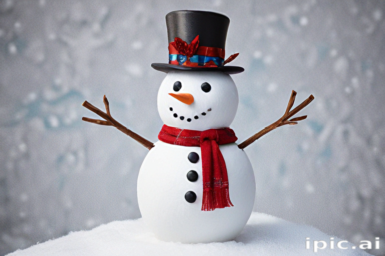 A Cheerful Snowman with a Black Hat and Red Scarf in Winter Wonderland.