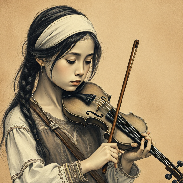 A Young Girl Playing the Violin with Passion and Grace