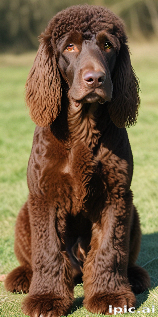 A Beautiful Brown Dog with Fluffy Fur Sitting in the Grass.