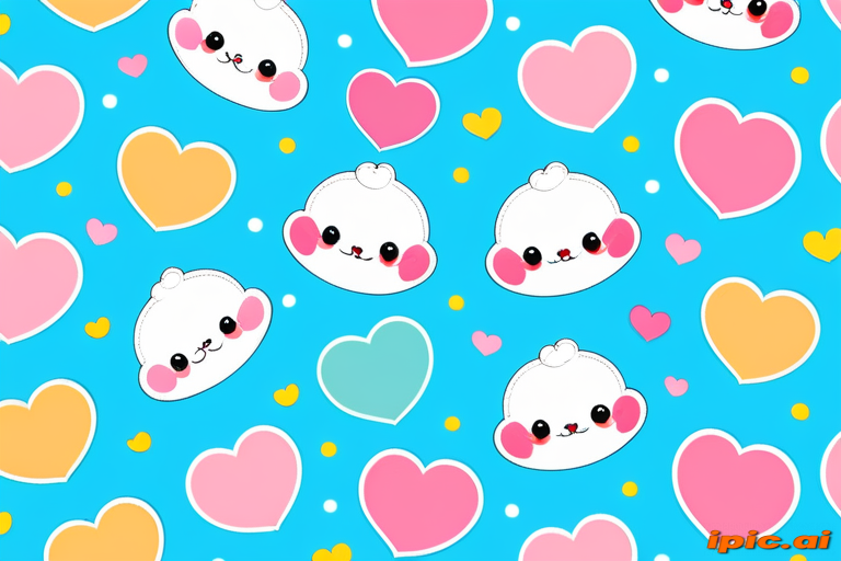 Colorful and Playful Pattern Featuring Adorable Characters and Heart Shapes
