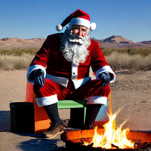 drunk Italian Santa Claus building a campfire