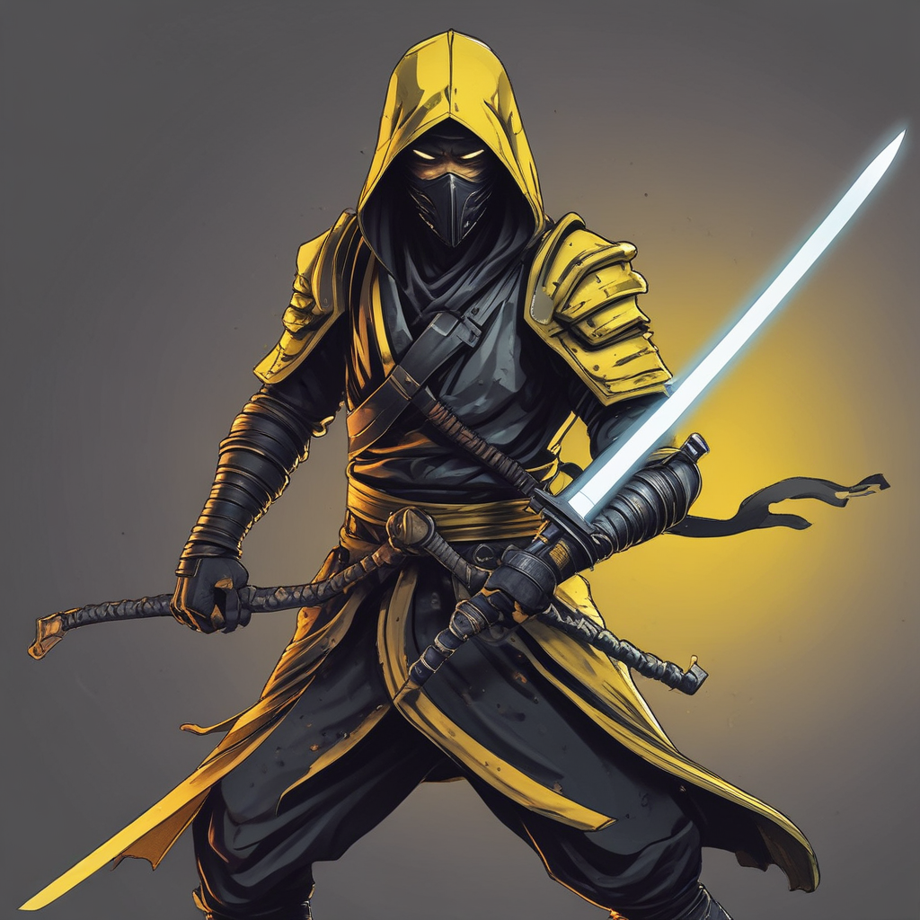 (Traditional Japanese Ninja) (posing in aggressive fighting stance ...
