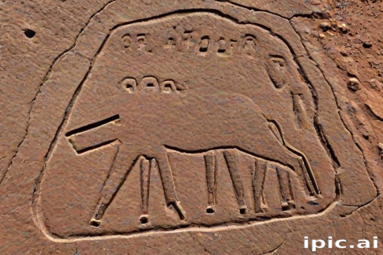 Ancient Rock Carving Depicting a Stylized Animal in Natural Setting.