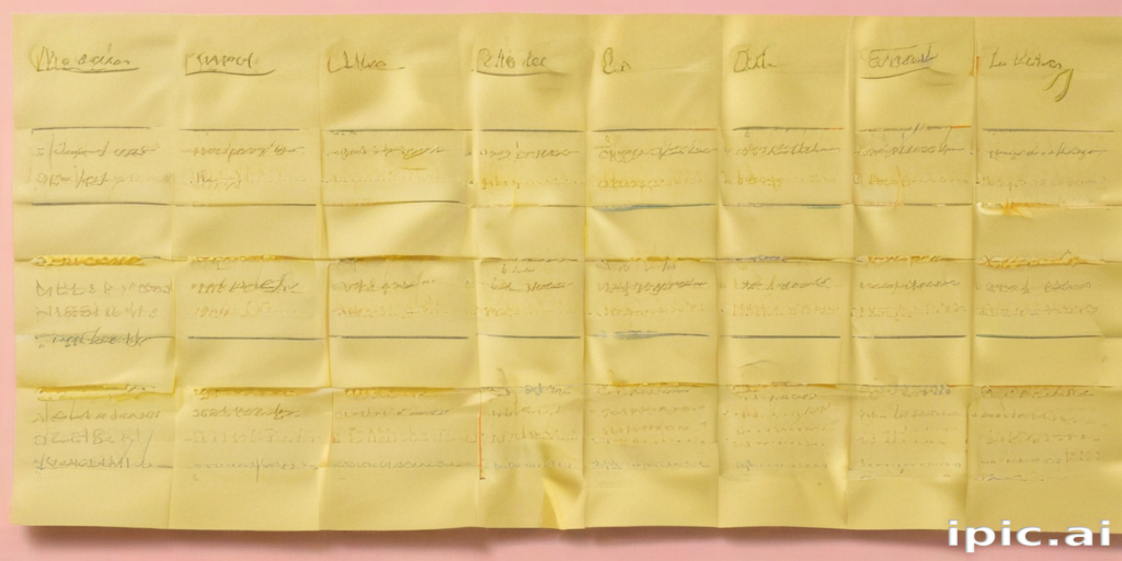 Handwritten Notes on Yellow Paper Organized in Grid Format for Easy ...