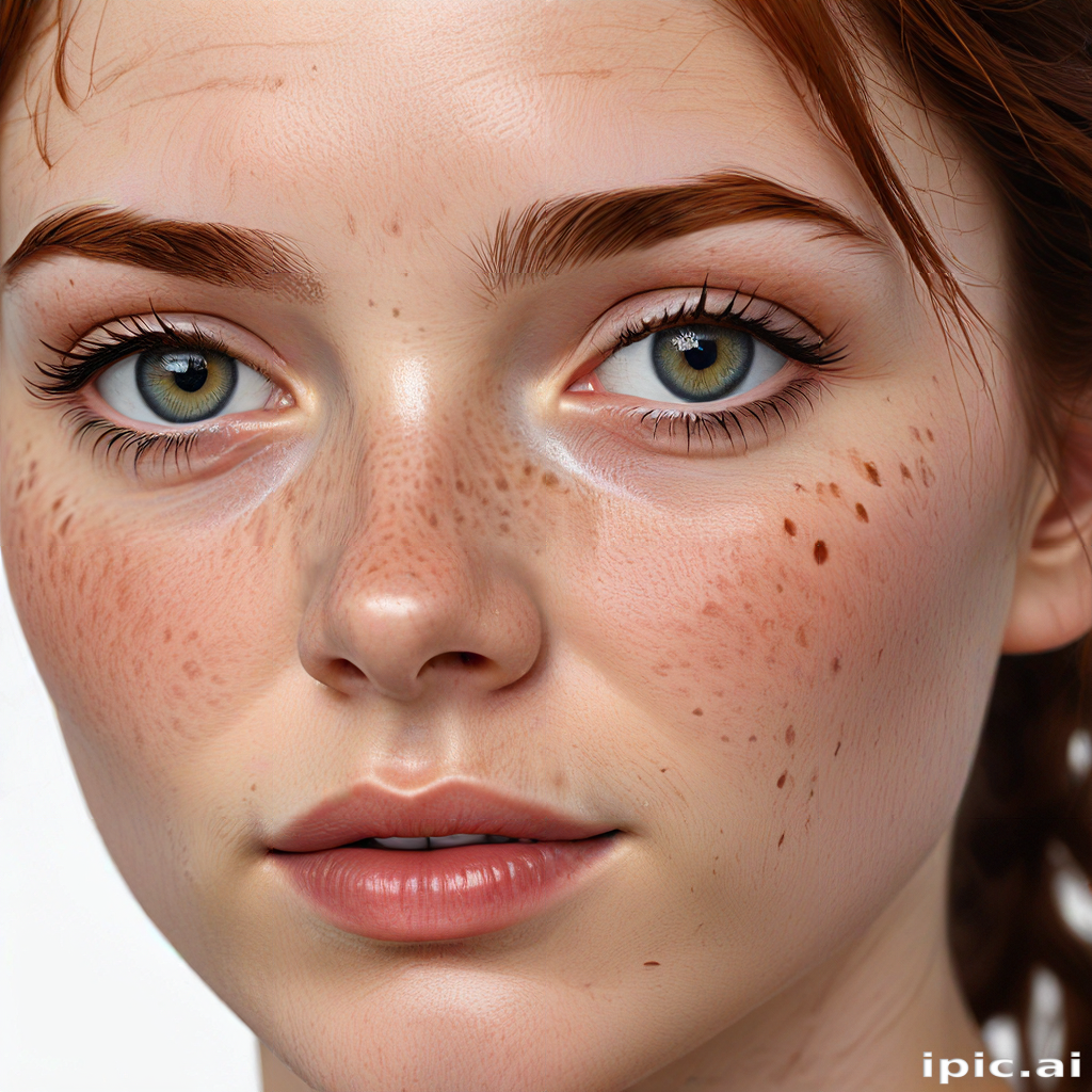 Close-Up Portrait of a Young Woman with Freckles and Beautiful Eyes