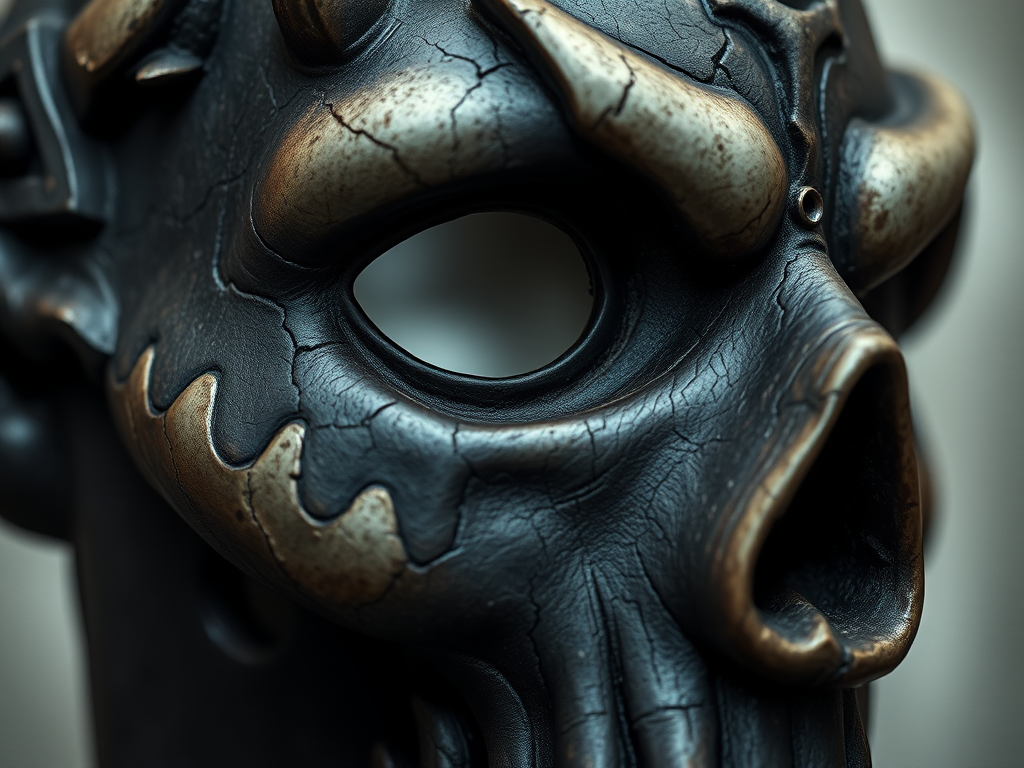 A Close-Up of an Intricately Designed Dark Fantasy Mask with Textures.