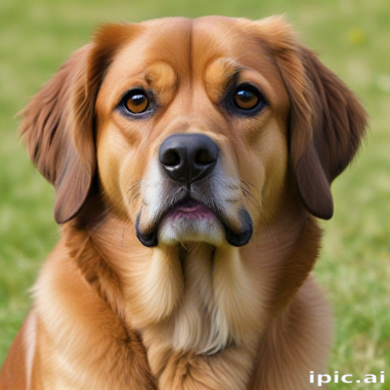 A Beautiful Golden Dog with Expressive Eyes in a Green Field.