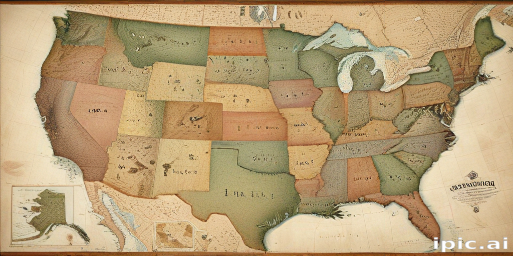 Detailed Vintage Map of the United States with Colorful State Divisions