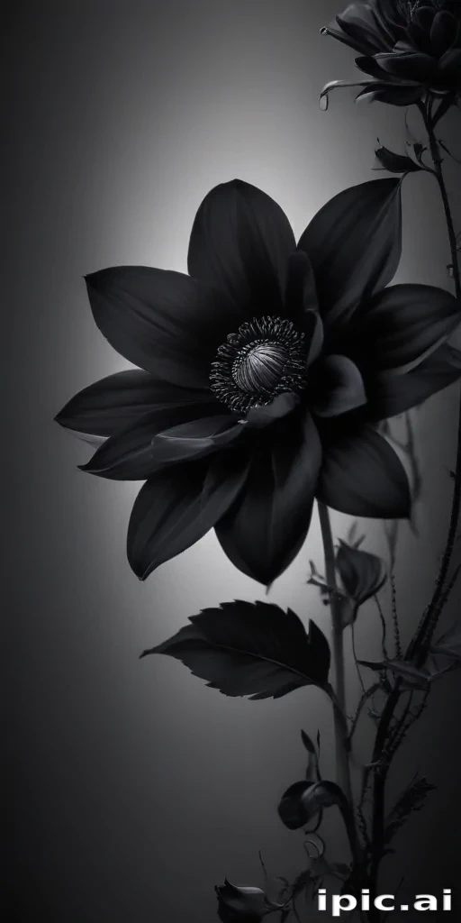 Elegant Black Flower Against a Subtle Gray Background in Artistic Style