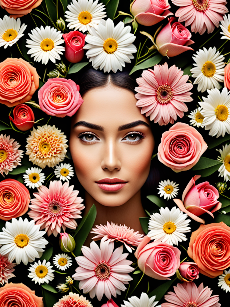 flowers with really realistic human faces in the middle of flower