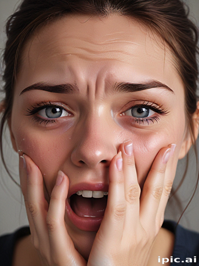 Young Woman Expressing Shock and Fear with Hands on Her Face