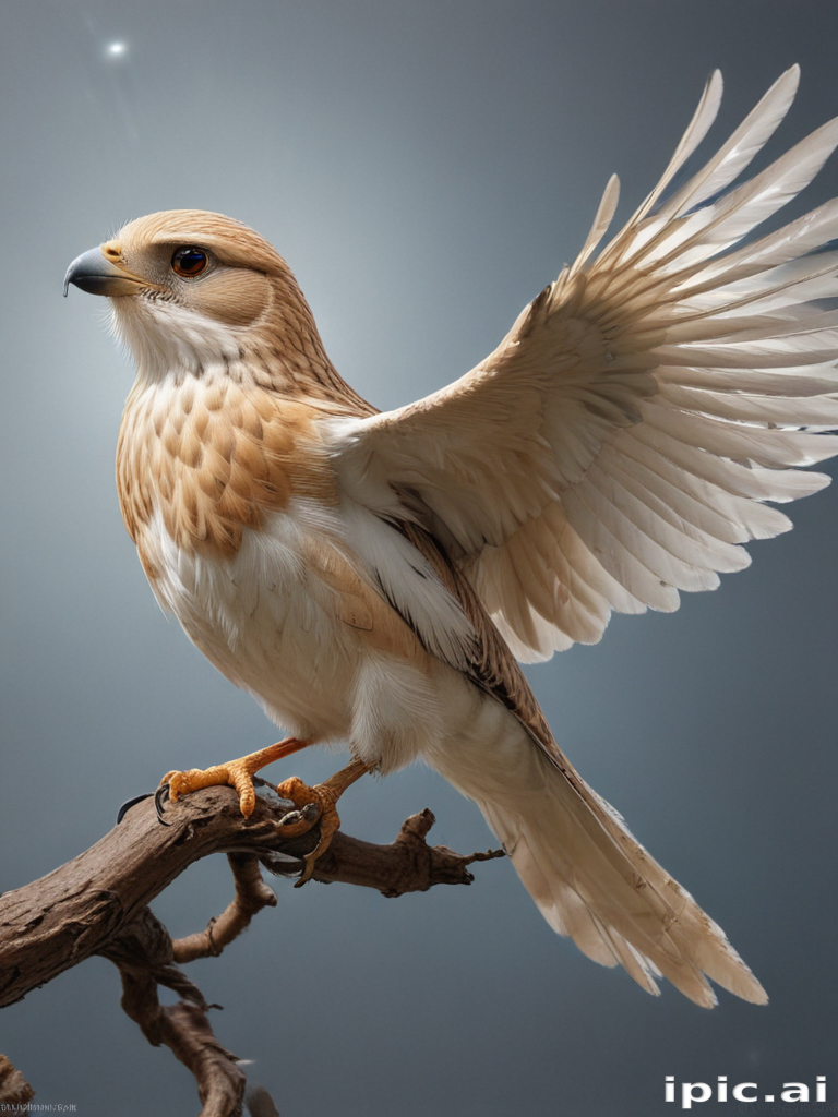 A Majestic Bird Spreading Its Wings on a Branch Against a Soft Background