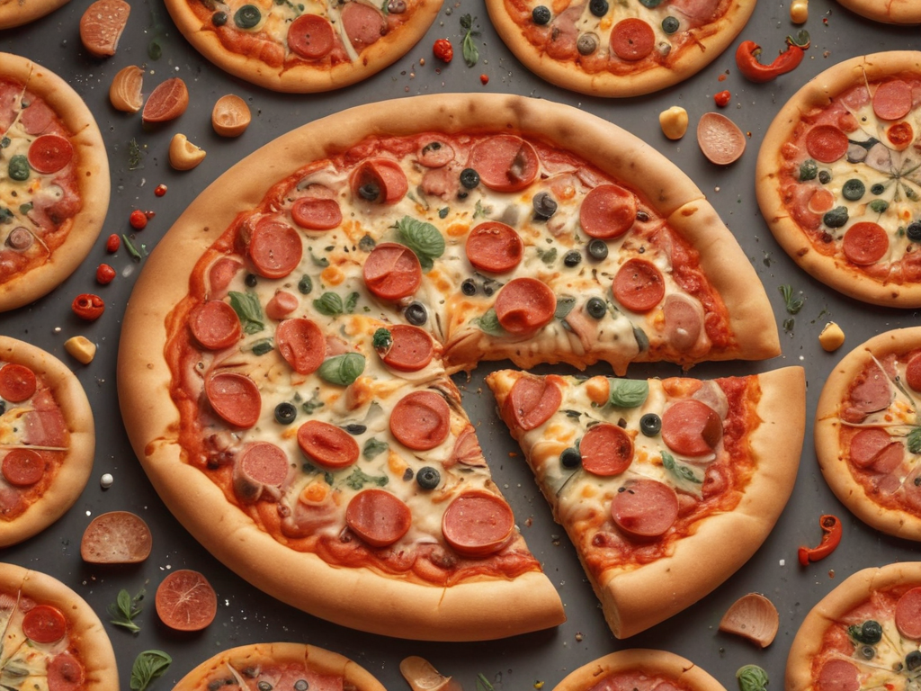 A Delicious Spread of Pepperoni Pizzas Arranged in a Tasty Display.