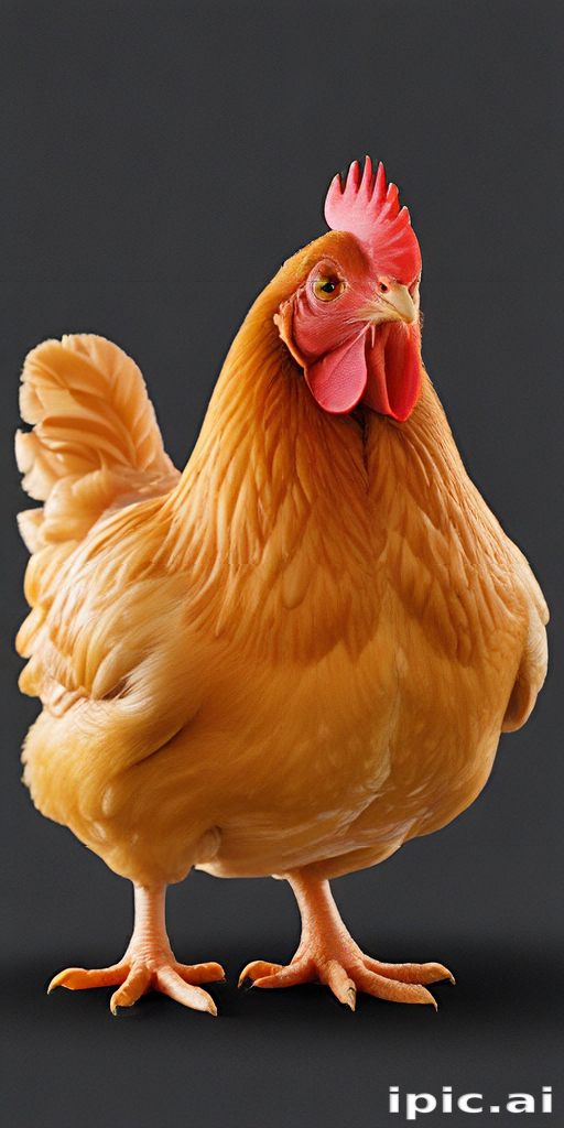 A Majestic Golden Chicken Posing Proudly Against a Dark Background.