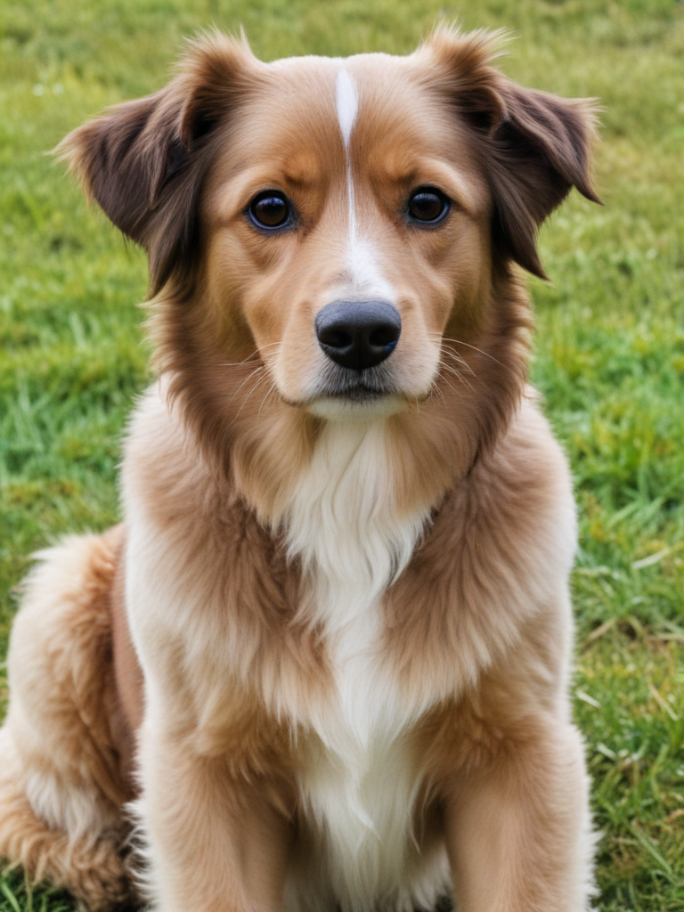A Beautiful Dog Sitting Gracefully in a Lush Green Field.