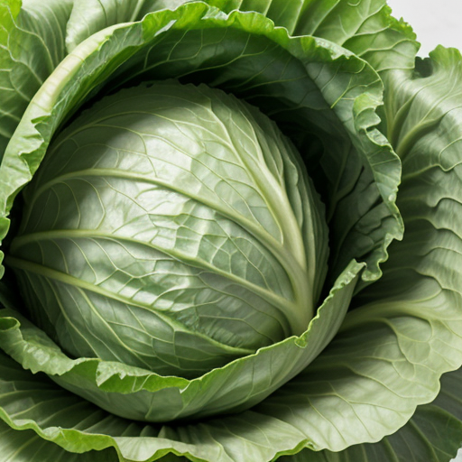 A Close-Up View of a Fresh, Green Cabbage Surrounded by Leaves.