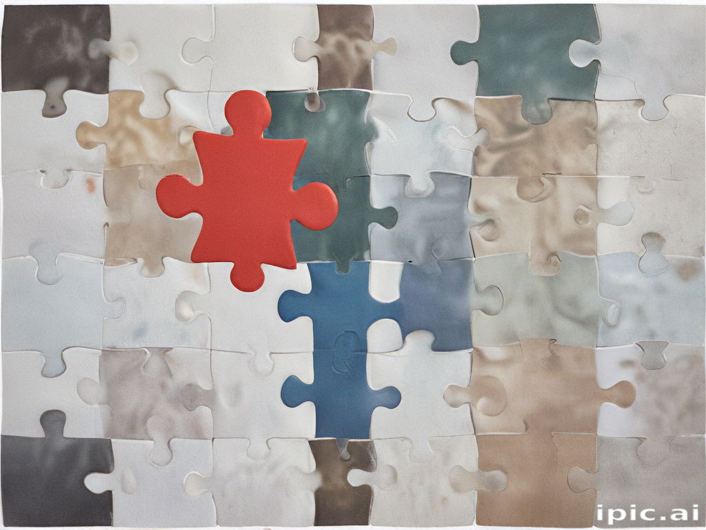 Colorful Puzzle with One Red Piece Standing Out Amongst Others