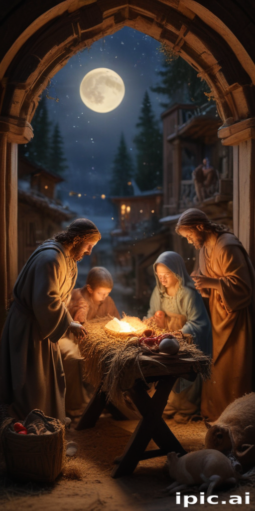 Nativity Scene Under the Moonlight: A Peaceful Christmas Celebration