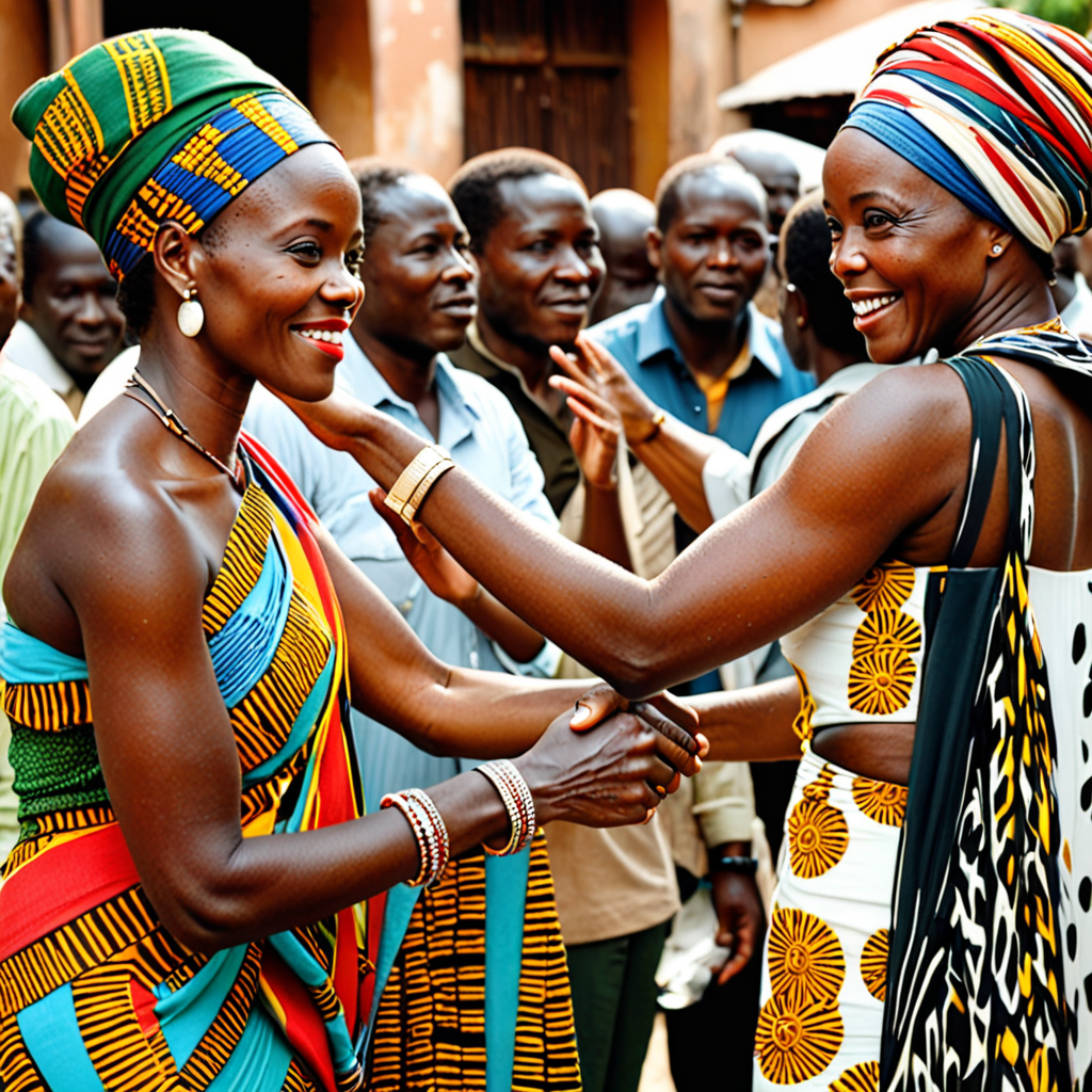 An African women welcoming a Tourist