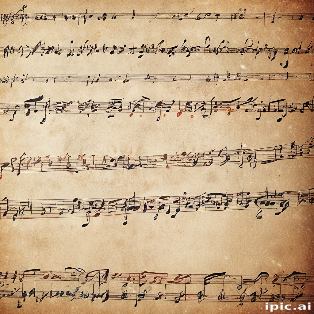 Vintage Sheet Music Displaying Intricate Notes and Melodies on Aged Paper