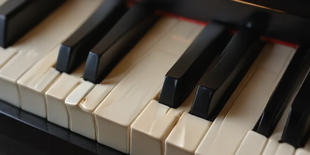 Close-Up View of Worn Piano Keys Highlighting Musical Instrument's ...