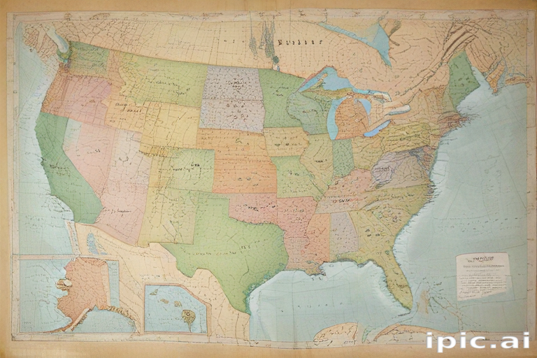 Historical Map of the United States Illustrating State Boundaries and ...