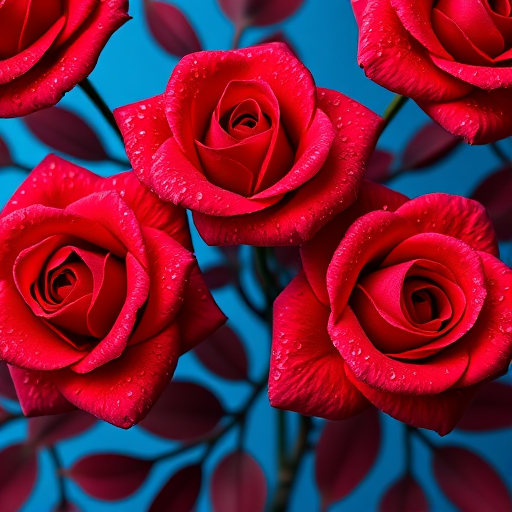 A Beautiful Arrangement of Lush Red Roses Against a Vibrant Blue Background