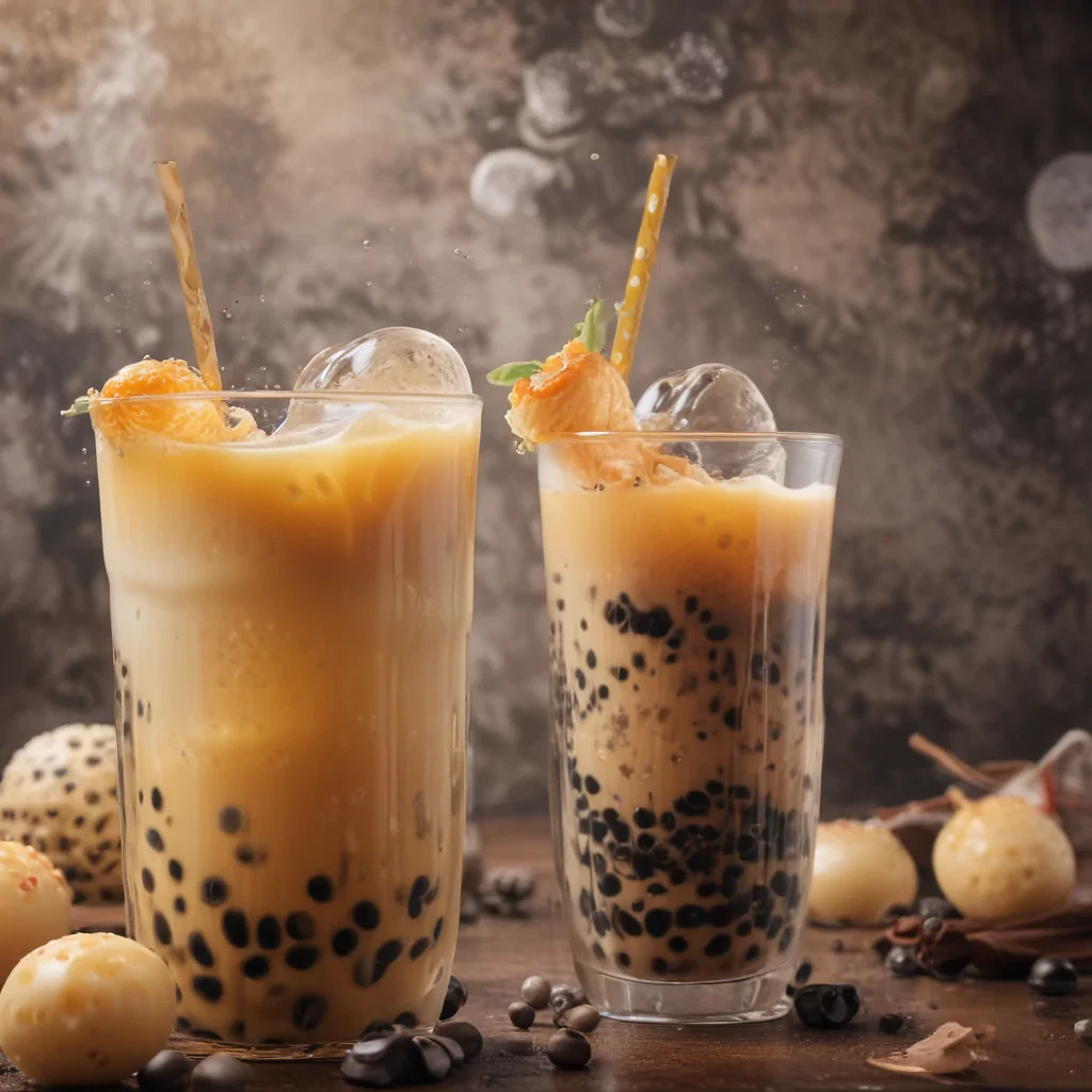 Deliciously Refreshing Bubble Tea with Tapioca Pearls and Ice Cubes.
