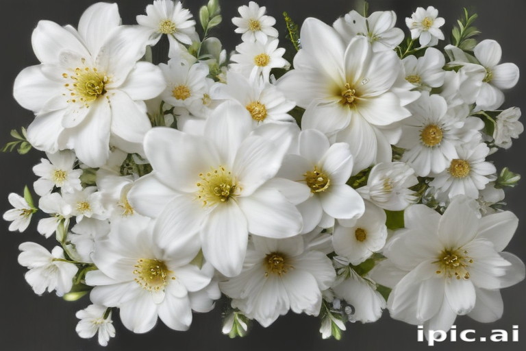 A Beautiful Arrangement of White Flowers in Various Shapes and Sizes.